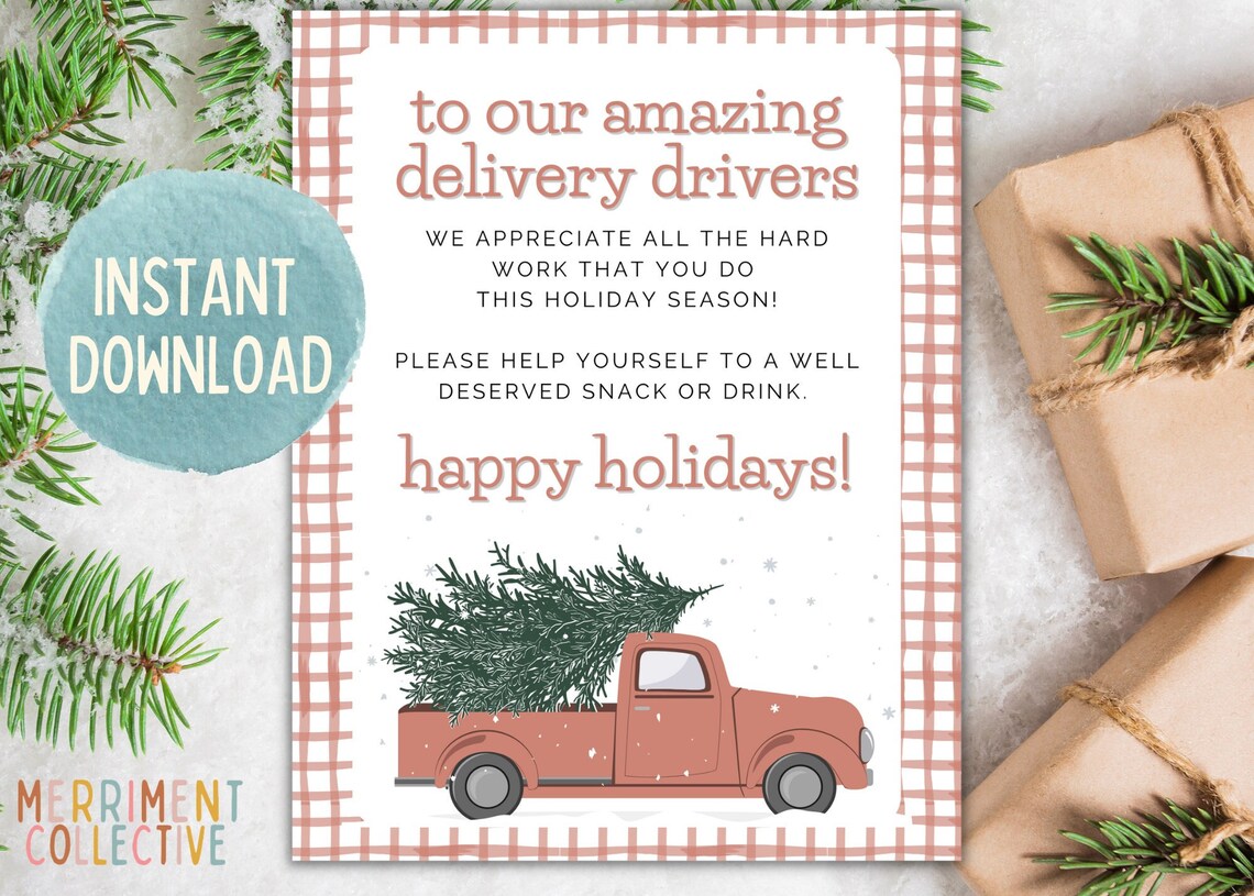 Delivery Driver Thank You Sign Printable, Christmas Package Delivery ...
