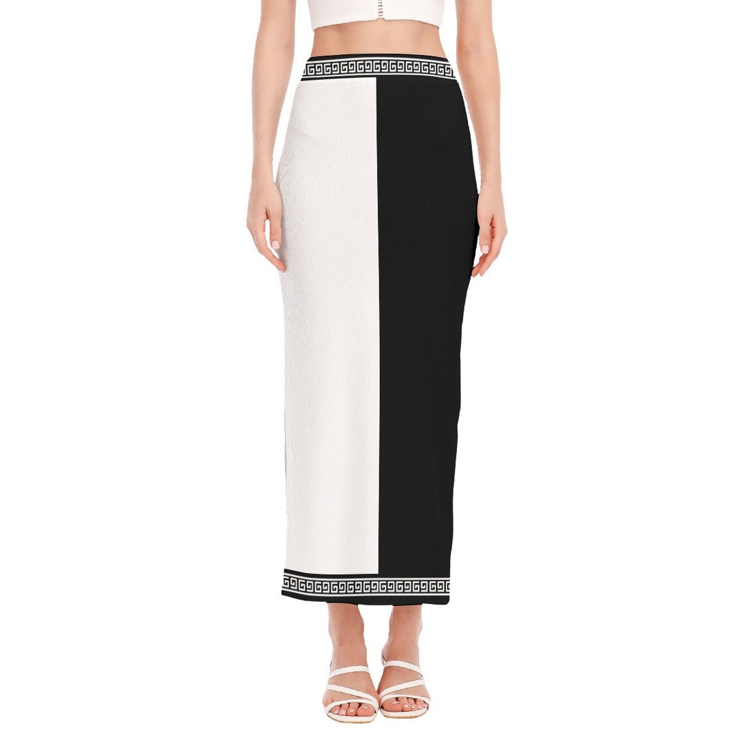Black & White Color-block All-over Print Women's Side Slit Skirt | Also ...