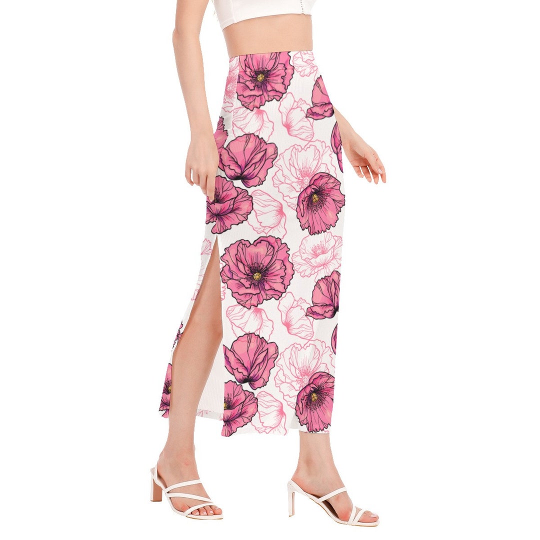 Pretty in Pink Flowers All-over Print Women's Side Slit Skirt - Etsy