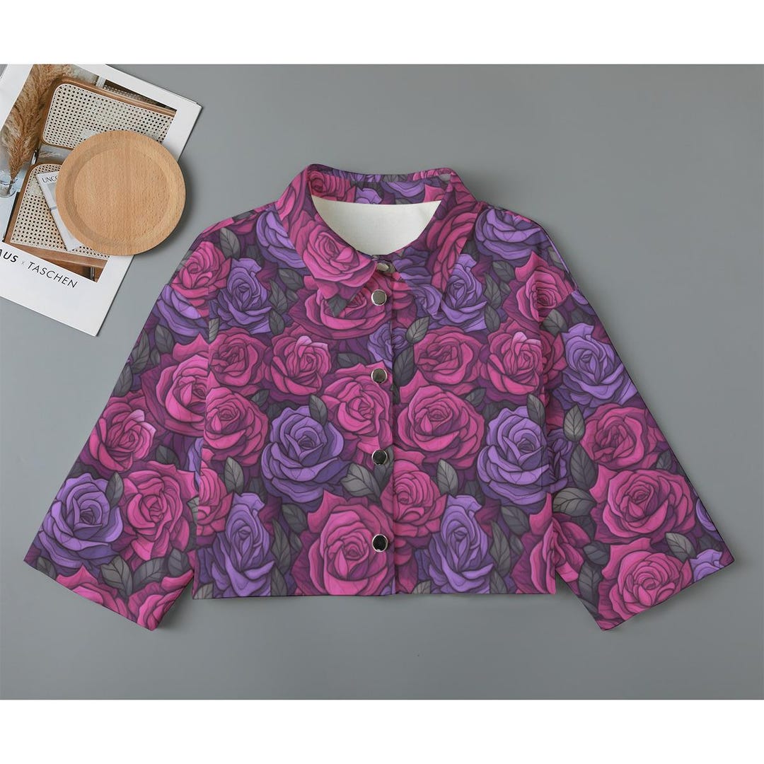Deep Purple Floral Roses Pattern | All-over Print Women's Cropped ...