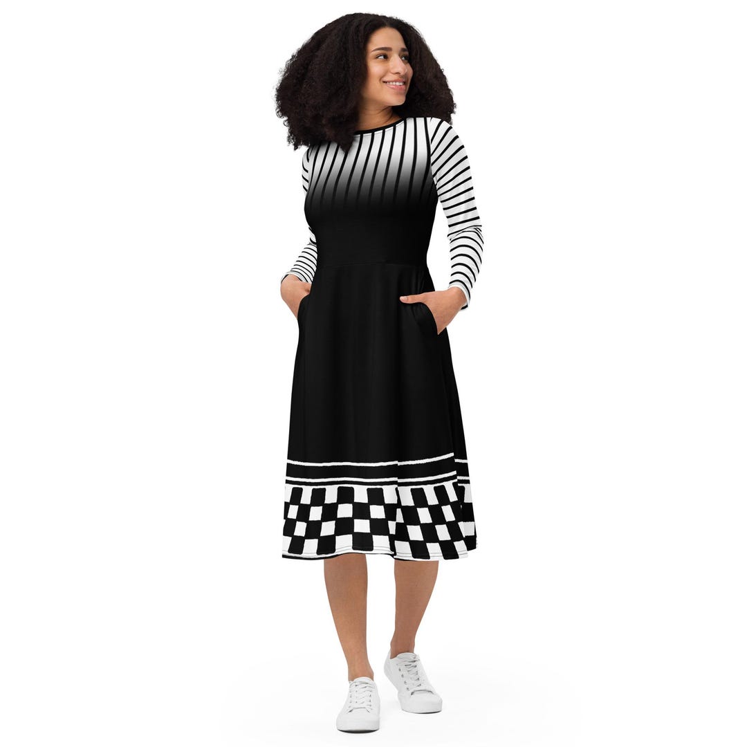 Stripes & Checkers | Black and White Ombre | All-over Print Long Sleeve ...