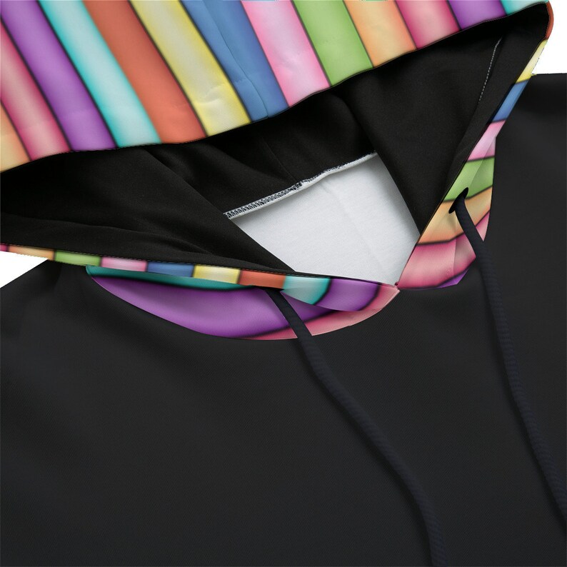 Retro Rainbow Stripes Graphic Print Sleeves & Hood | Pullover Hoodie ...