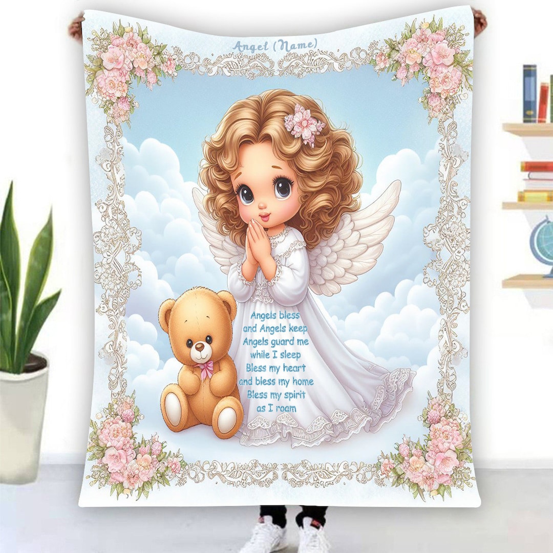 Angels Bless & Angels Keep | Custom Name Prayer Angel | Single-side ...