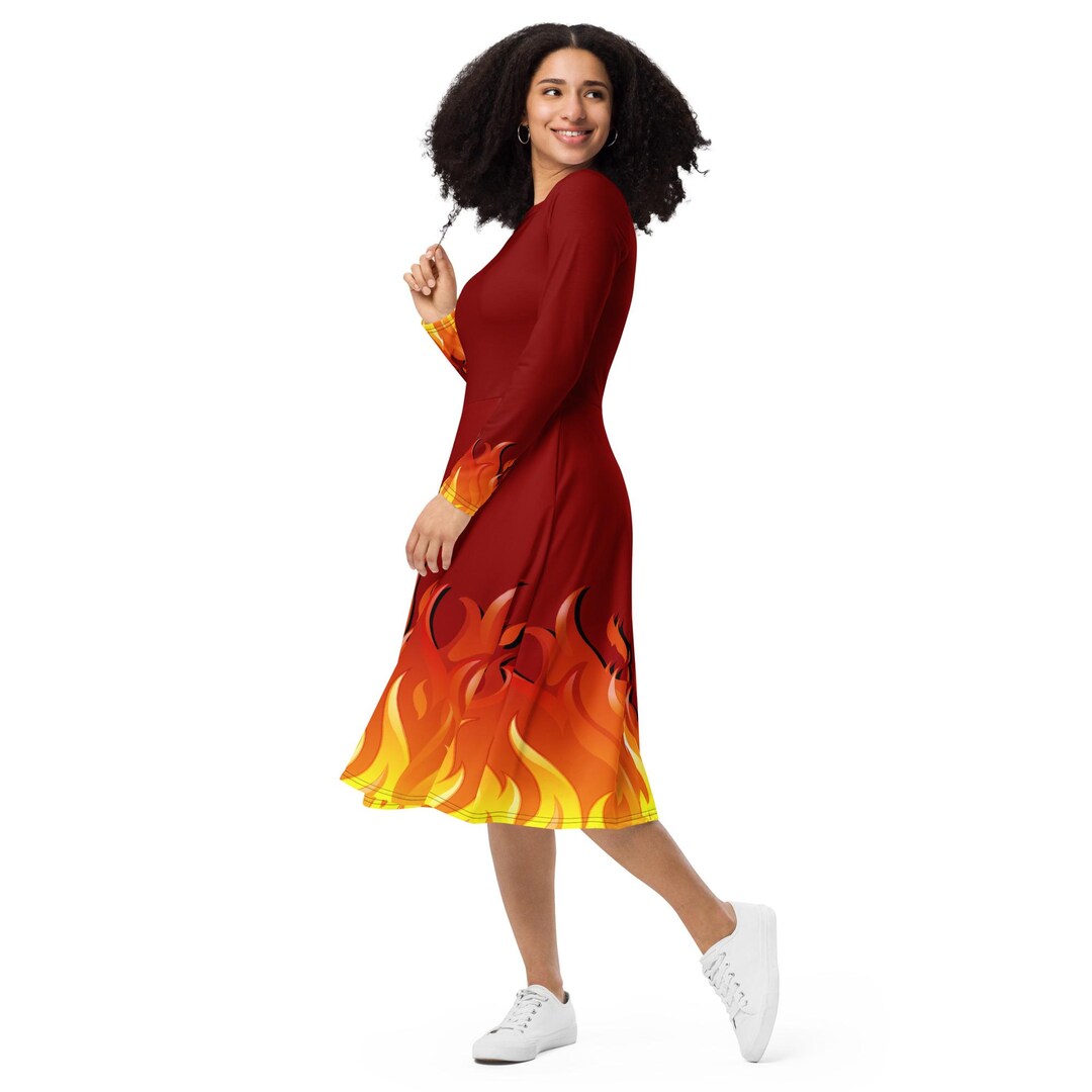 Red Hot Fire | Cosplay Costume | Red Flame All-over Print Long Sleeve ...