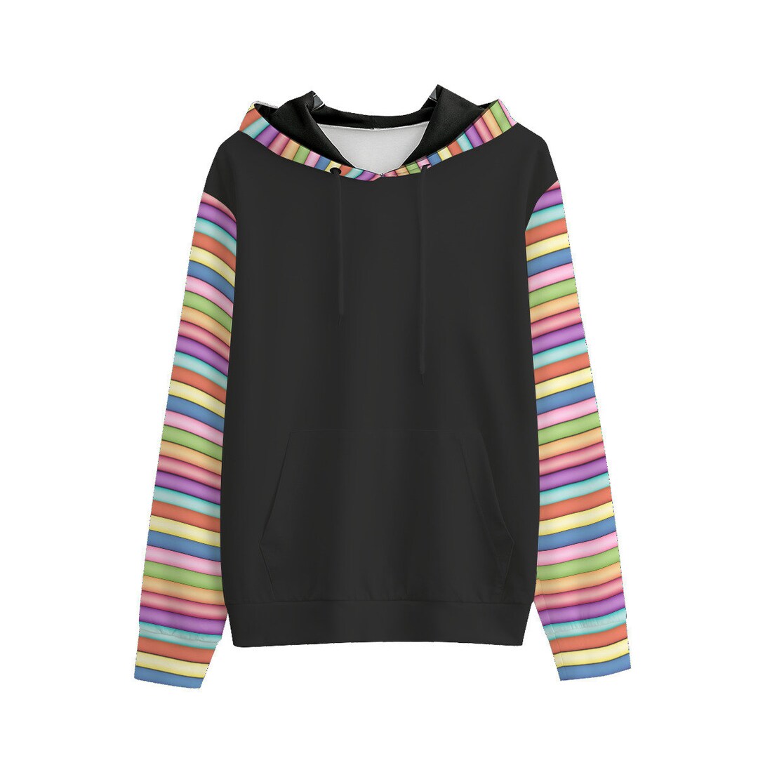 Retro Rainbow Stripes Graphic Print Sleeves & Hood | Pullover Hoodie ...