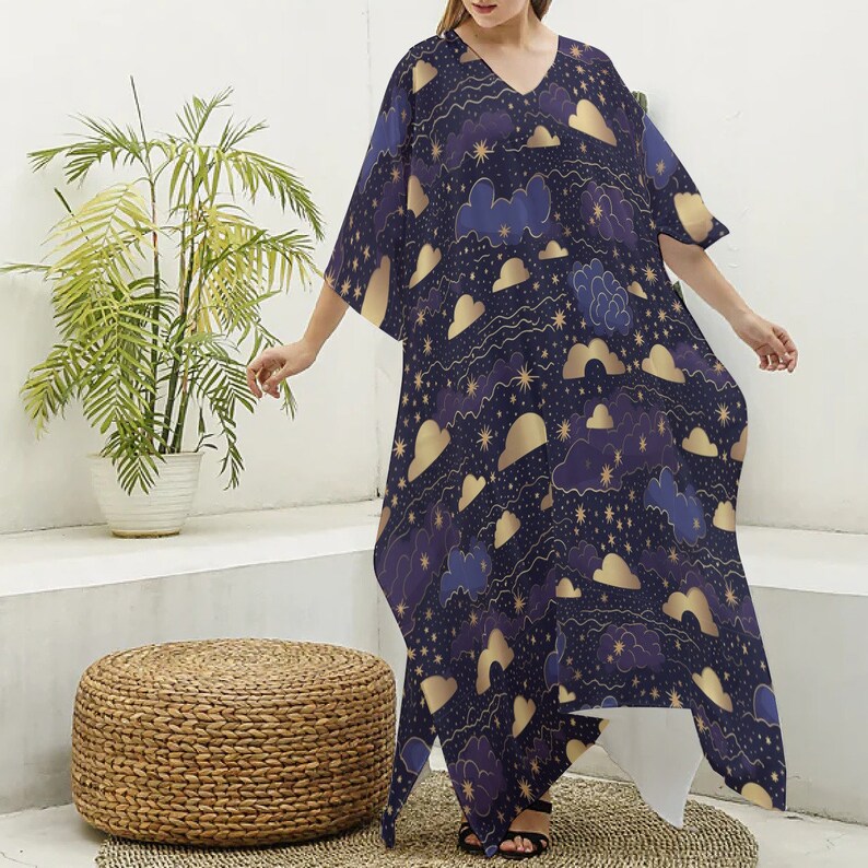 Cosmic Midnight Sky | Mystic Clouds Pattern | Stars All-over Print ...
