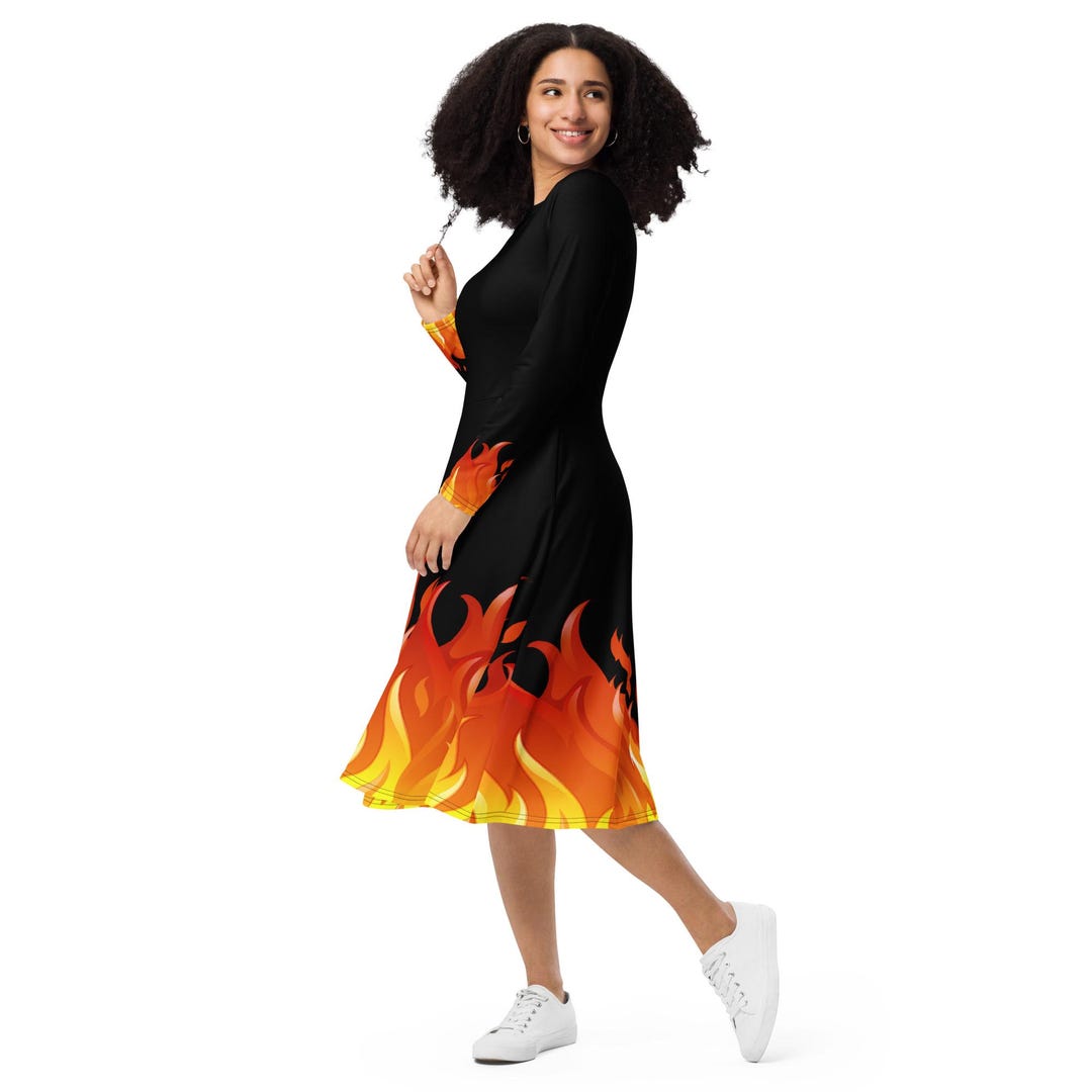Red Hot Fire | Cosplay Costume | Black Flame All-over Print Long Sleeve ...