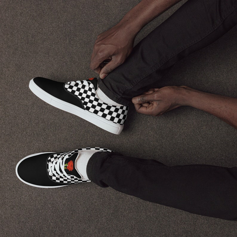 Black & White Checker Print | Rose Tongue | Men’s Lace-up Canvas Shoes ...