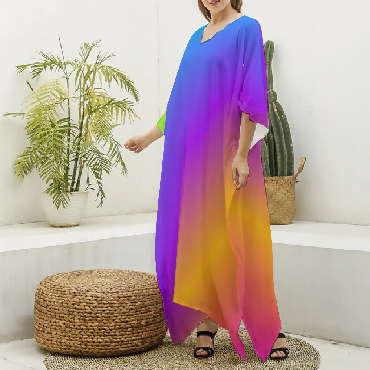 Cosmic Rainbow Ombre Gradient | All-over Print Women's Imitation Silk V ...