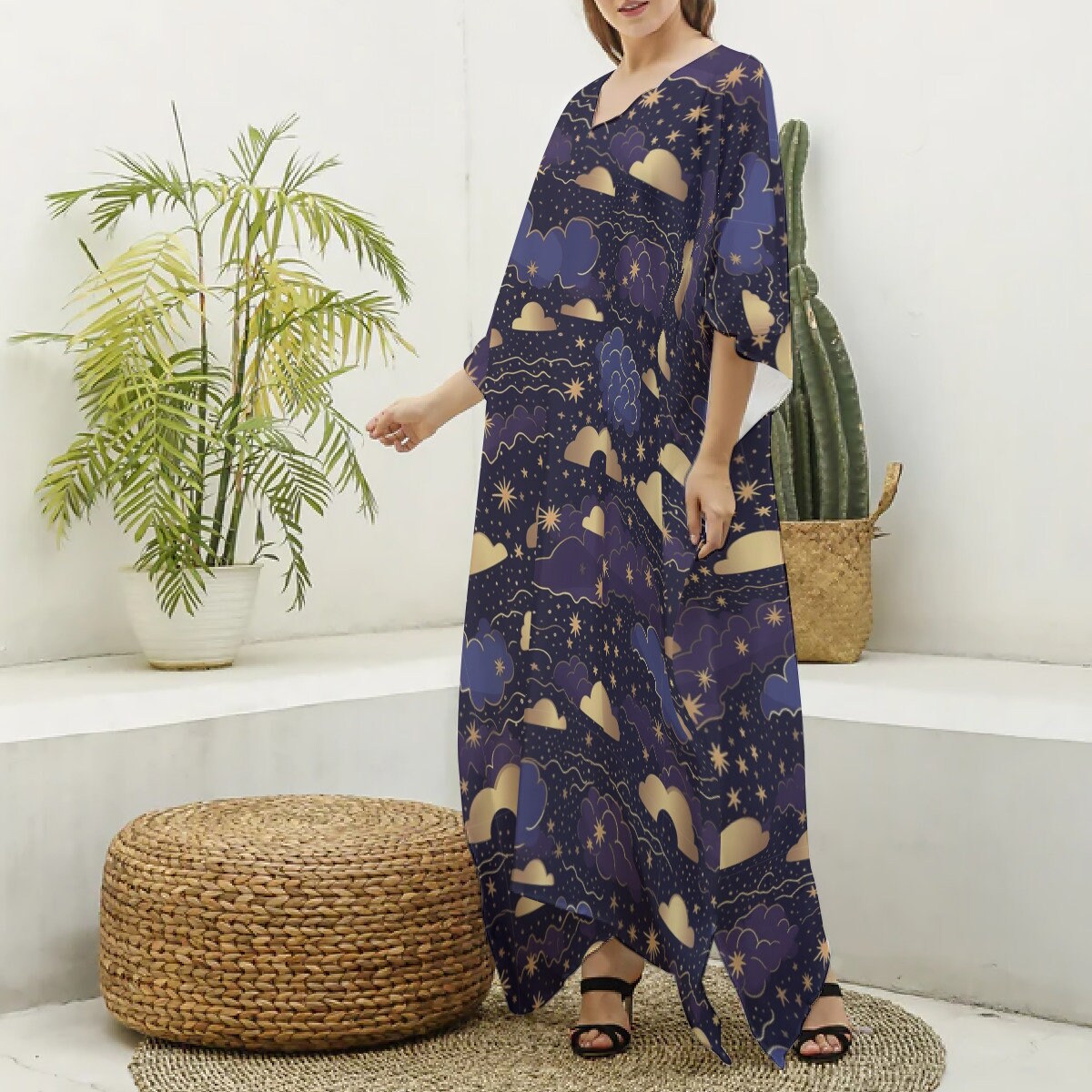Cosmic Midnight Sky | Mystic Clouds Pattern | Stars All-over Print ...