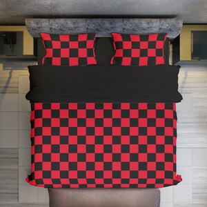 Black & Red Checkered Print Four-piece Duvet Cover Set - Etsy