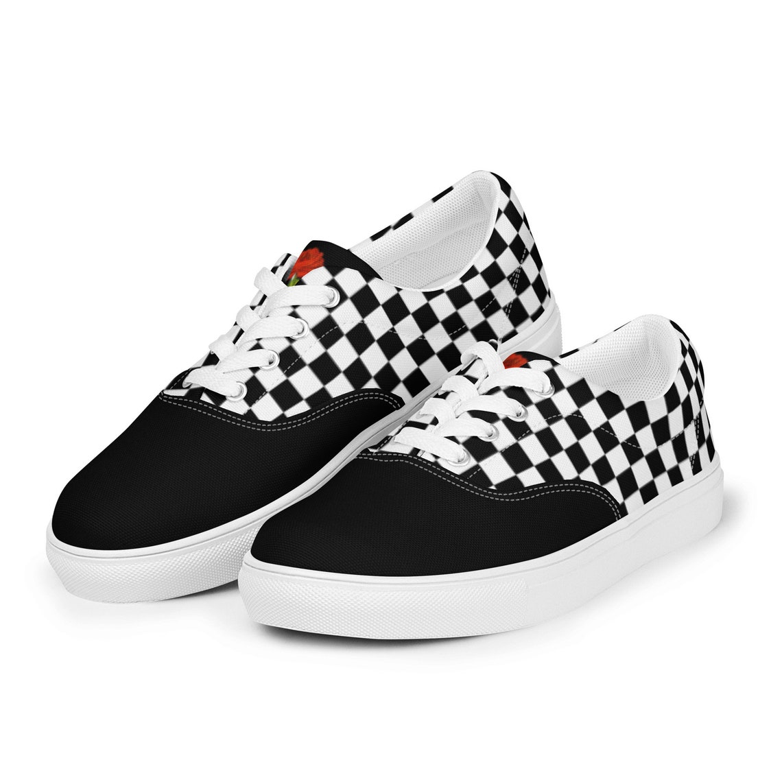 Black & White Checker Print | Rose Tongue | Men’s Lace-up Canvas Shoes ...