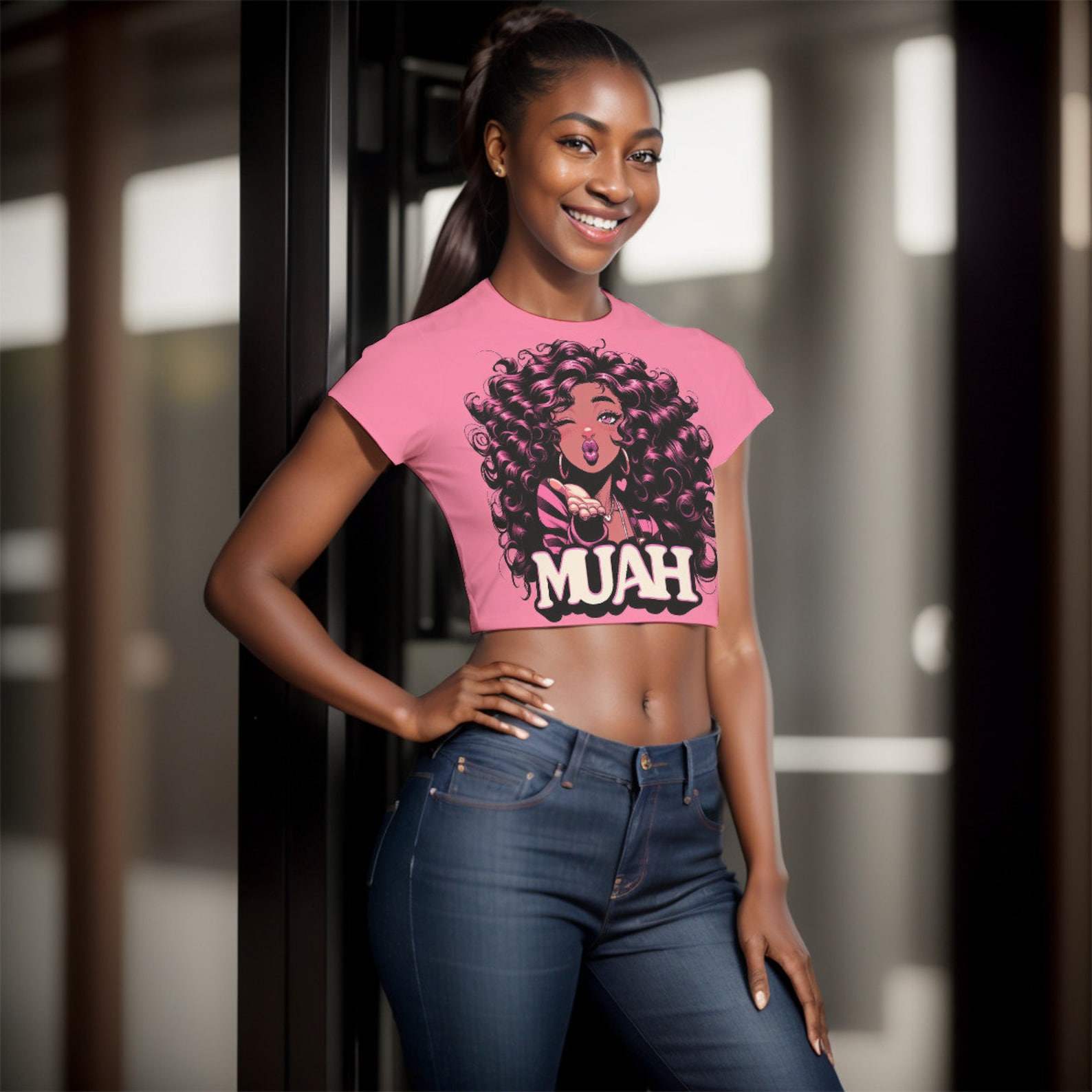 Muah! | Cute Kisses | (pink) All-over Print Women's Raglan Cropped T ...