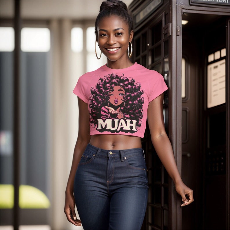 Muah! | Cute Kisses | (pink) All-over Print Women's Raglan Cropped T ...