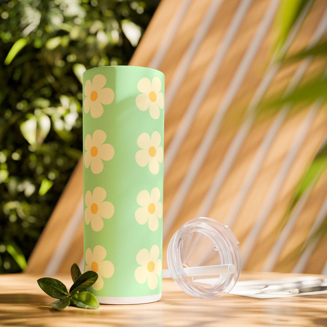 Pastel Green Daisy Design 20oz Tumbler BPA Free, Non-toxic Groovy and ...