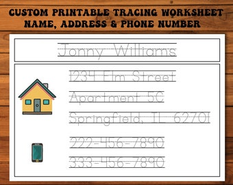 Personalized Name Tracing Worksheet: Address & Phone Number (digital ...