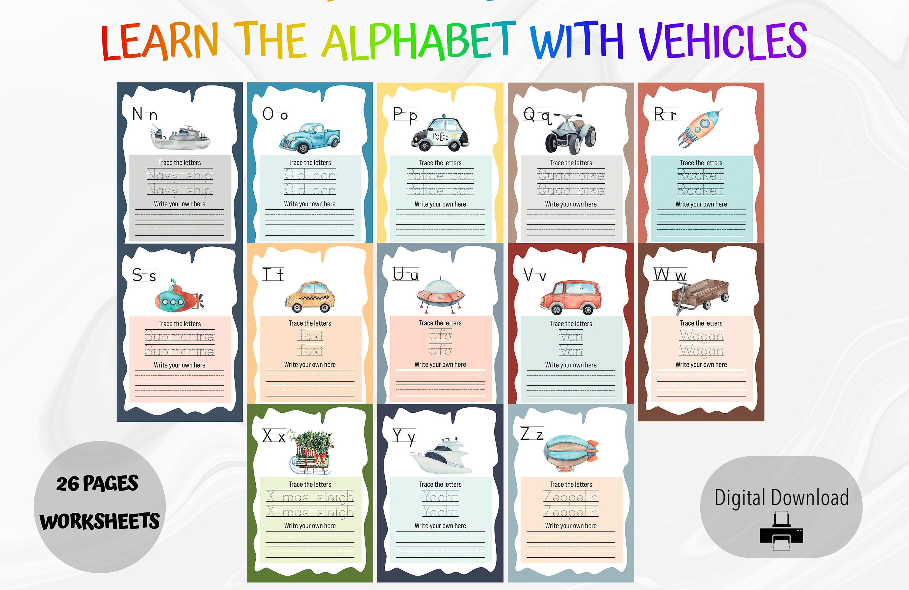 Preschool Truck Themed Writing Worksheet Set, Transport Vehicles Names ...