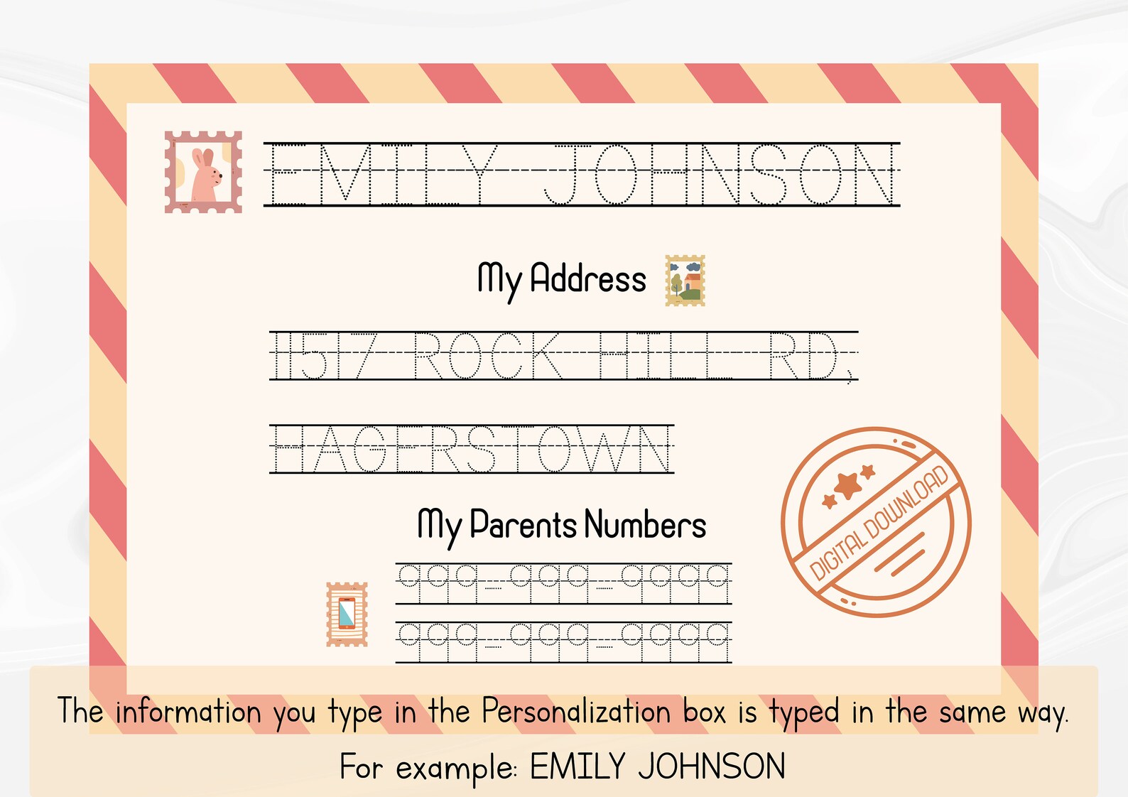 Personalized Name Tracing Worksheet: Address & Phone Number (digital ...
