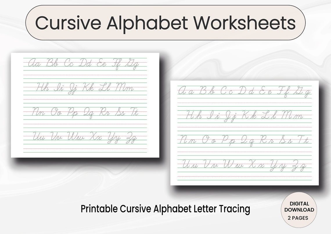 Cursive Alphabet Letter Tracing Worksheets, Printable Cursive ...