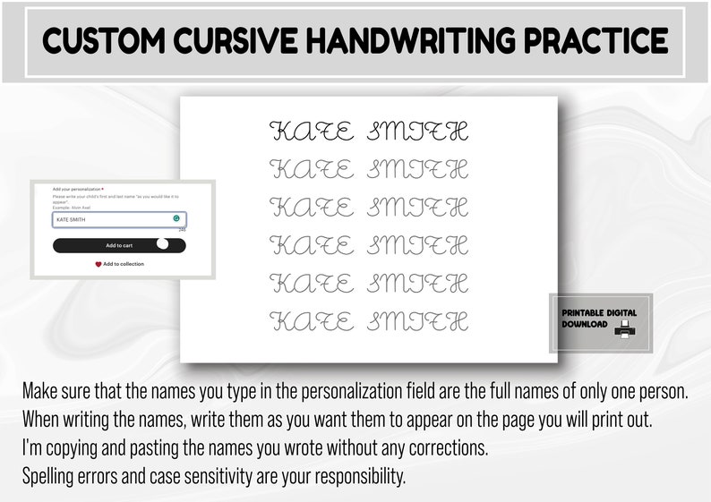 Custom Cursive Name Tracing Worksheet: Handwriting Practice (digital ...