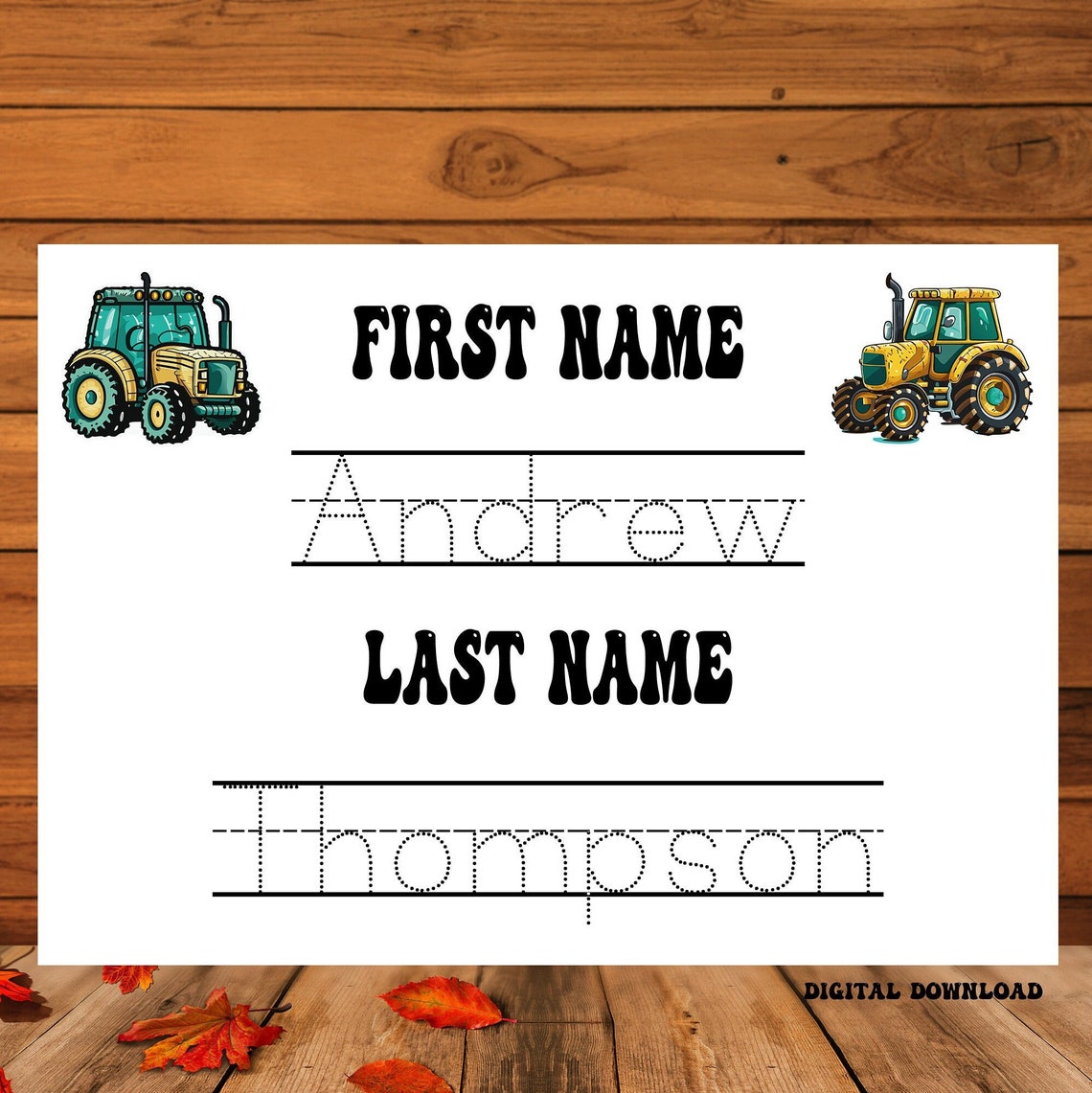 Personalized Tractor Name Tracing Sheet: Handwriting Practice (digital ...
