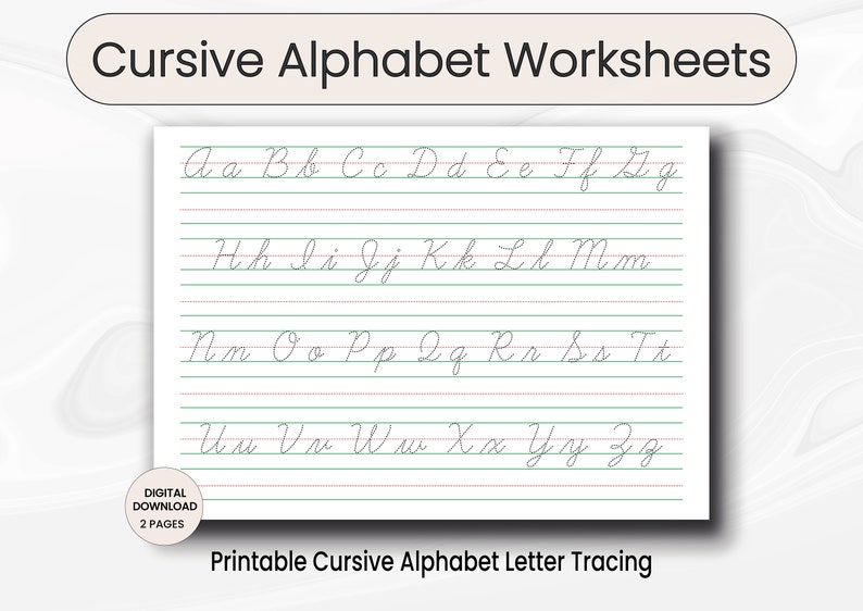 Cursive Alphabet Tracing Worksheets: Handwriting Practice (digital ...