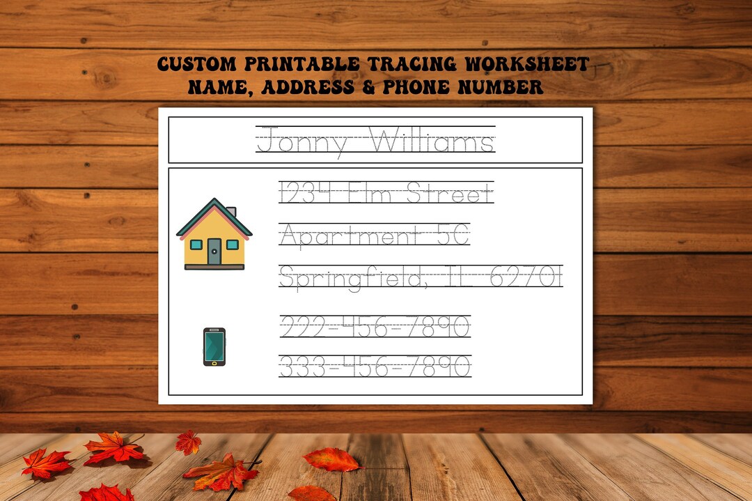 Personalized Name Address Phone Tracing Worksheet (digital Download) - Etsy