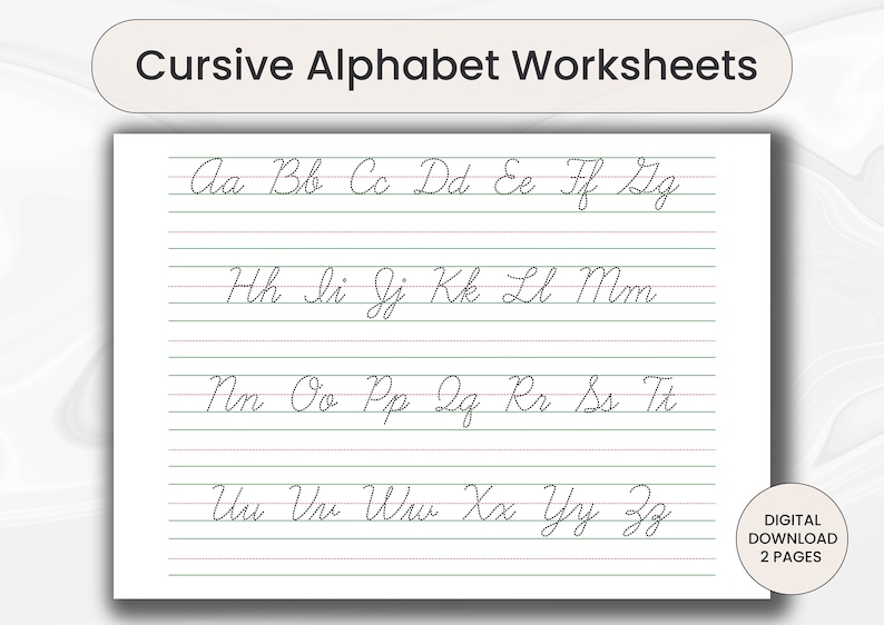 Cursive Alphabet Tracing Worksheets: Handwriting Practice (digital ...
