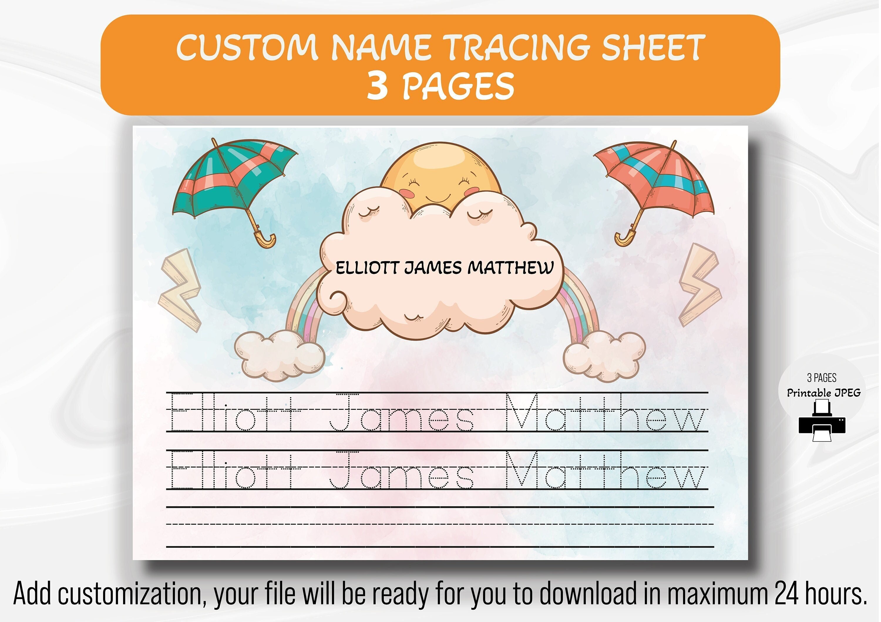 Custom Name Tracing Worksheets 3 Pages, Printable Handwriting Practice ...