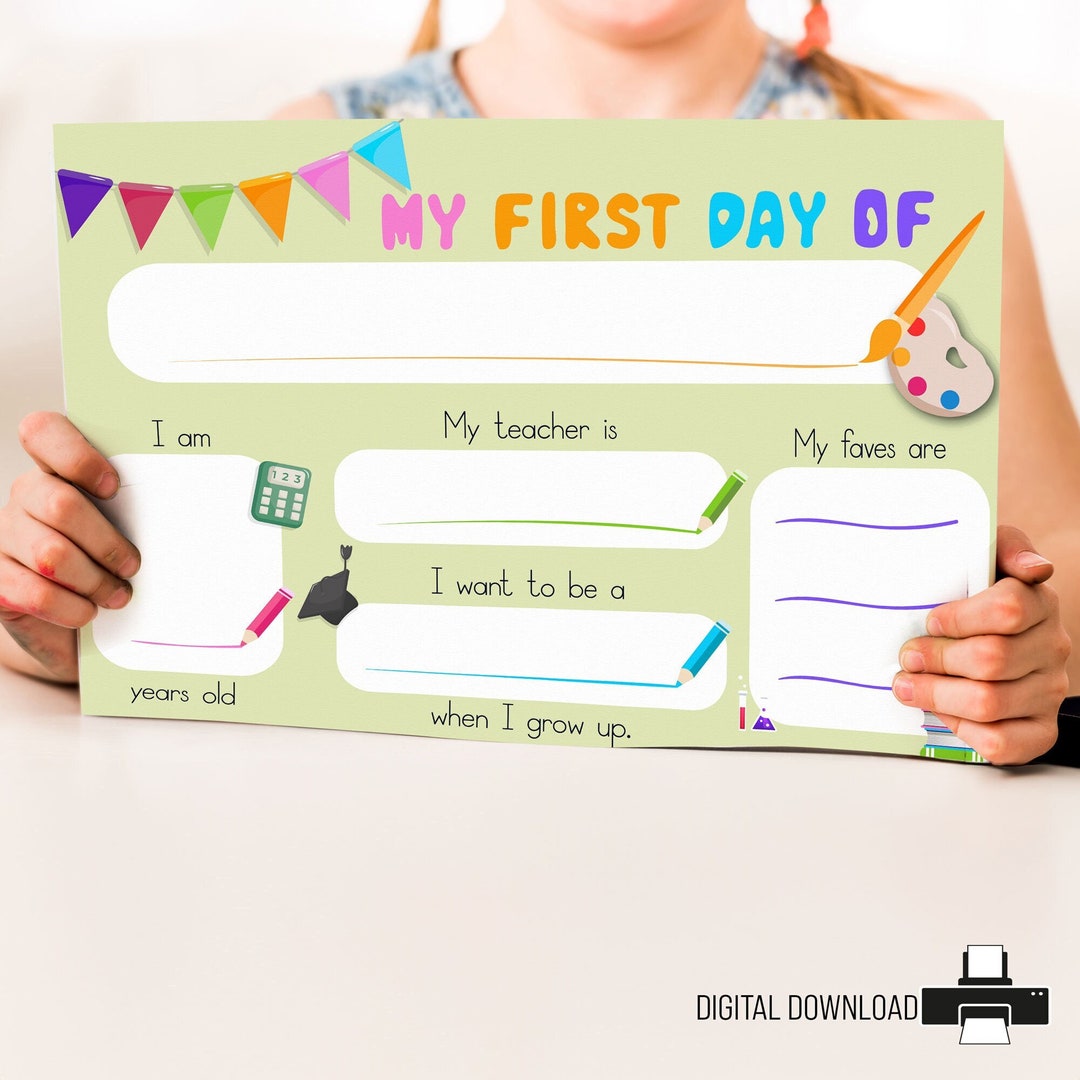 My First Day of School Printable Sign, Preschool Back to School Digital ...
