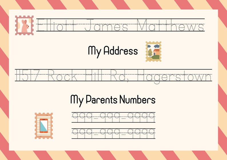 Personalized Name Tracing Worksheet: Address & Phone Number (digital ...