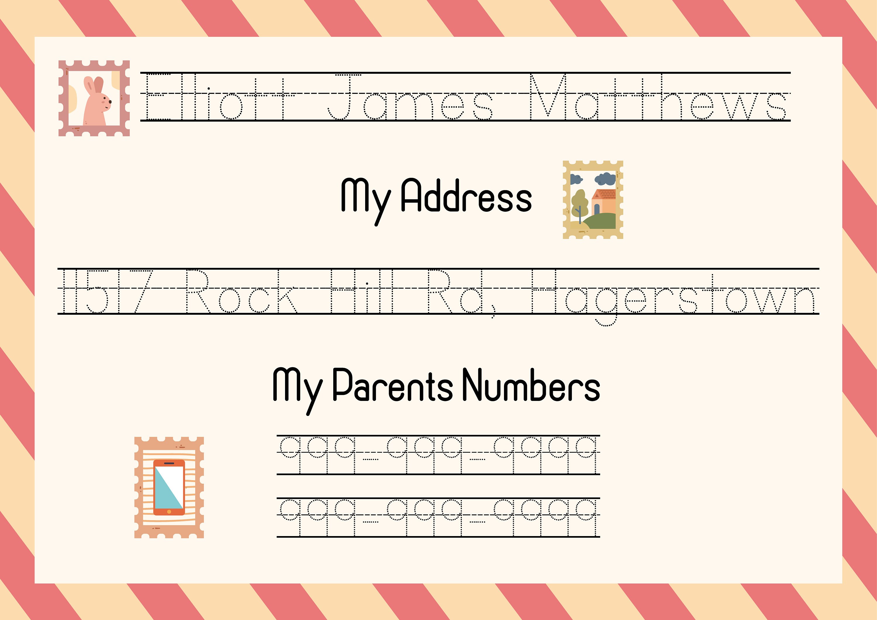 Personalized Name Tracing Worksheet: Address & Phone Number (digital ...