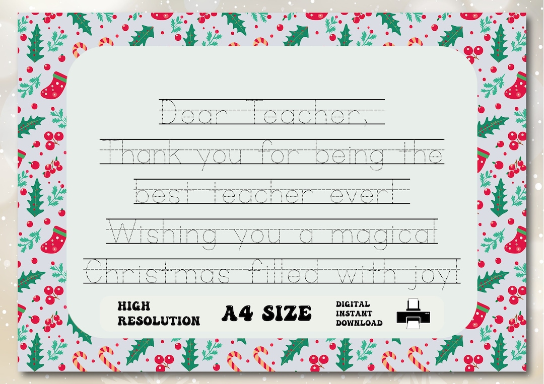 Christmas Note to Teacher Traceable Christmas Letter for - Etsy