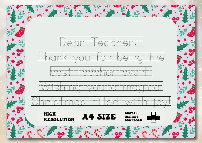 Christmas Note to Teacher Traceable Christmas Letter for - Etsy