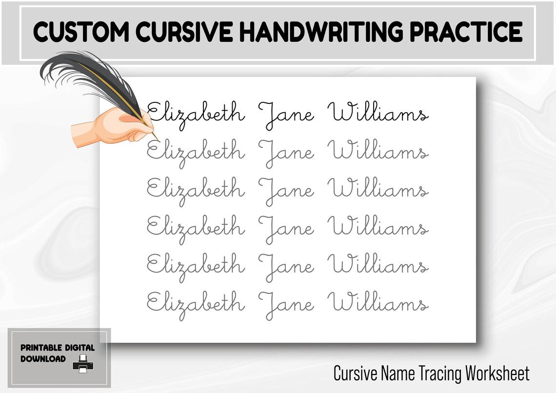Custom Cursive Handwriting Practice Sheet, Custom Name Tracing ...