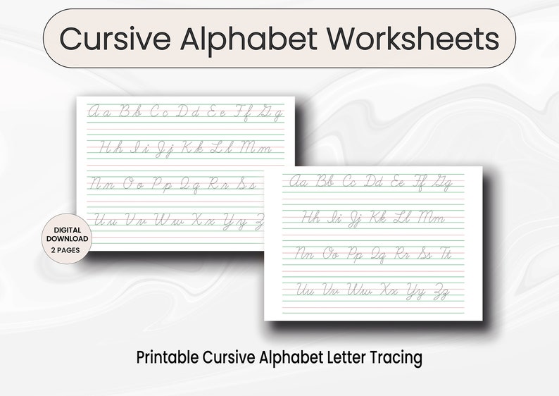 Cursive Alphabet Tracing Worksheets: Handwriting Practice (digital ...