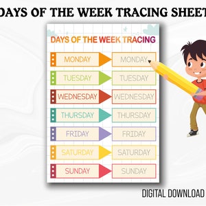 Days of the Week Tracing Worksheet for Homeschool, Handwriting Practice ...