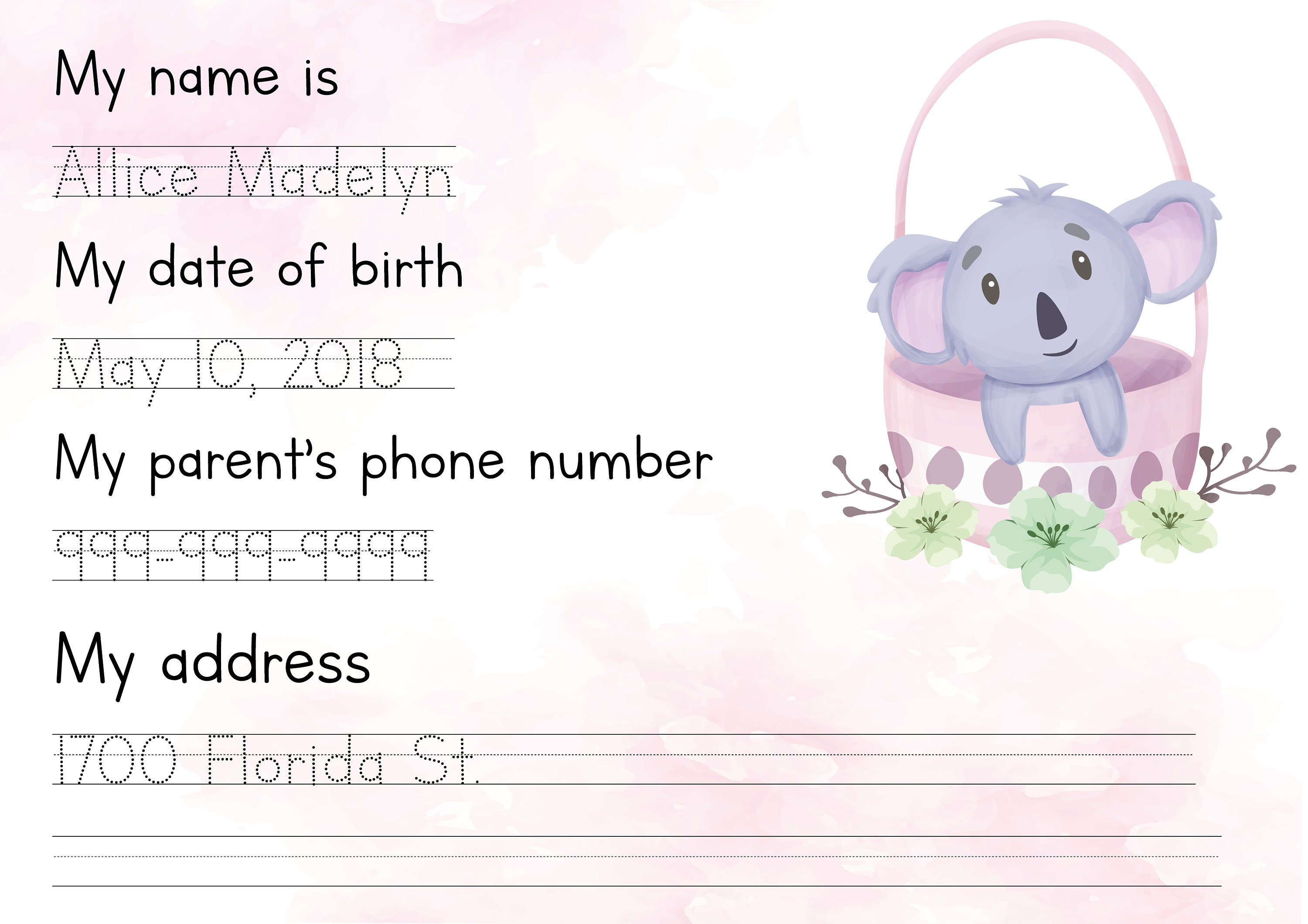 Address Learning Exercise for Kids, Practice Learning to Write Address ...