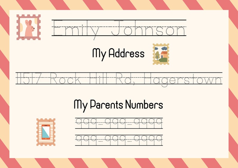 Personalized Name Tracing Worksheet: Address & Phone Number (digital ...