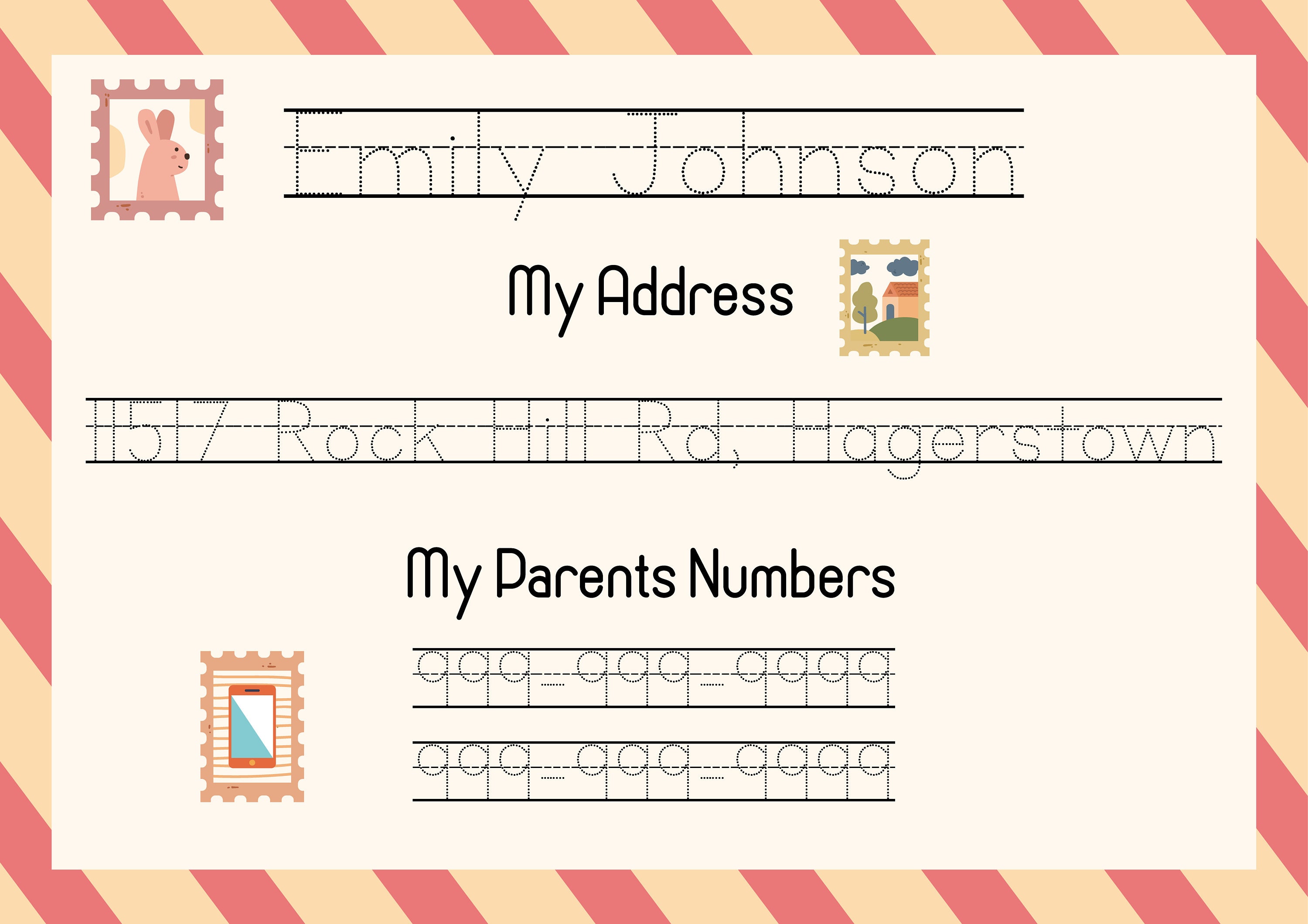 Personalized Name Tracing Worksheet: Address & Phone Number (digital ...