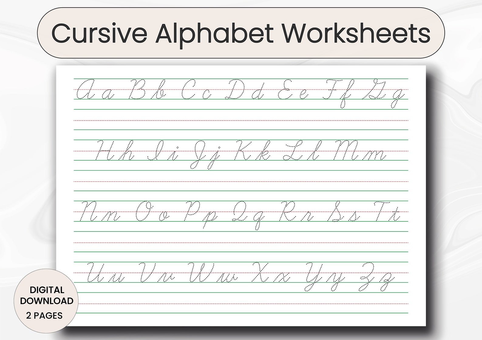 Cursive Alphabet Tracing Worksheets: Handwriting Practice (digital ...