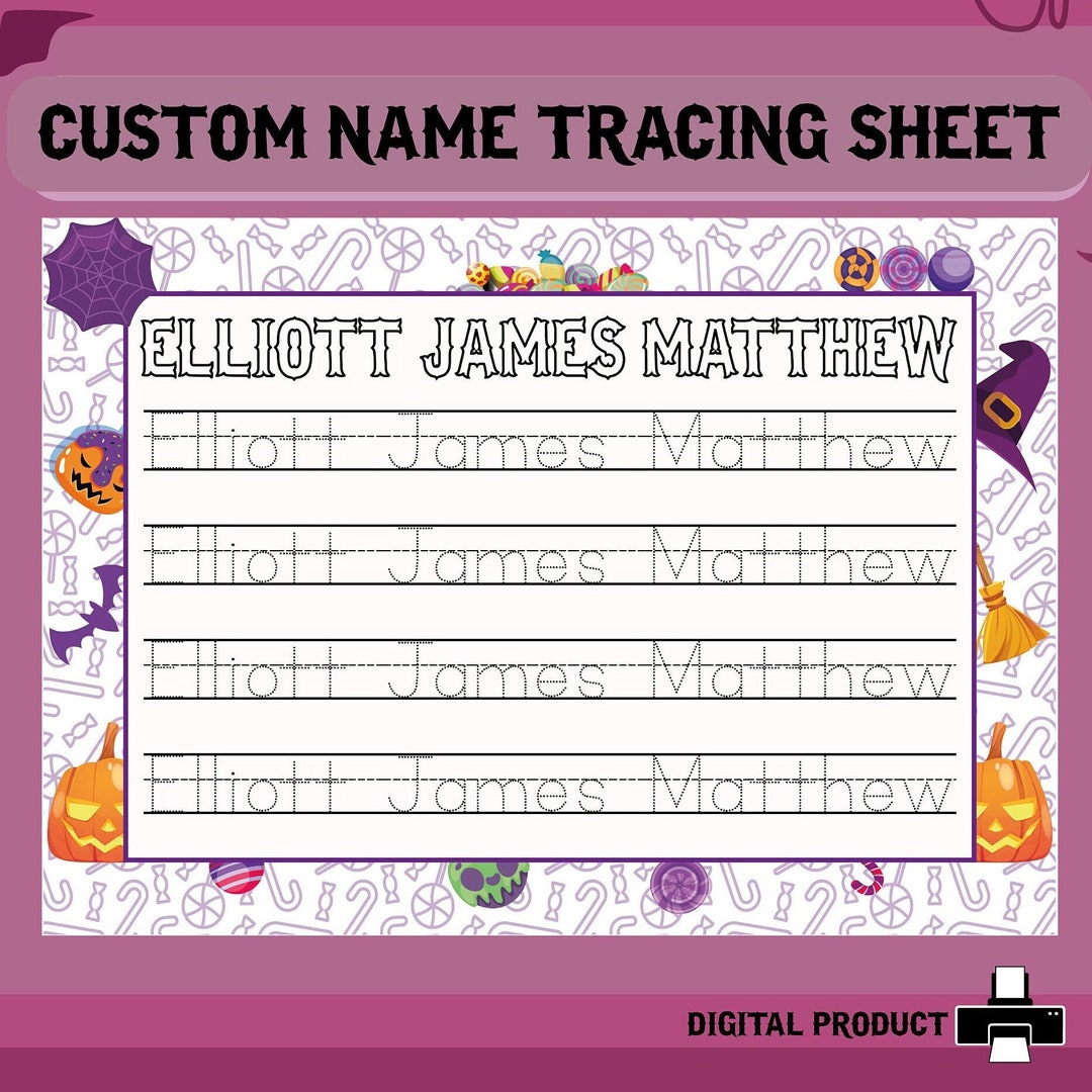 Custom Name Tracing Sheet, Halloween Themed Printable Name Writing ...
