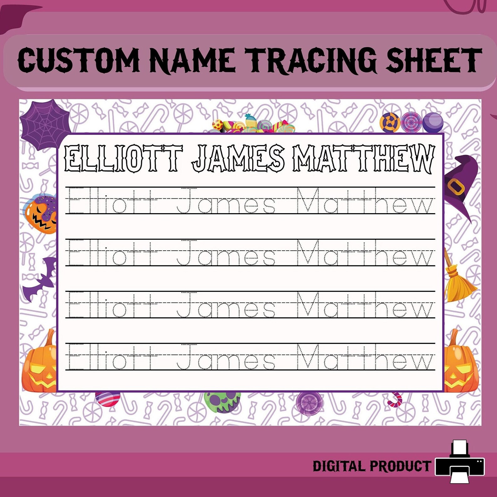 Custom Name Tracing Sheet, Halloween Themed Printable Name Writing ...