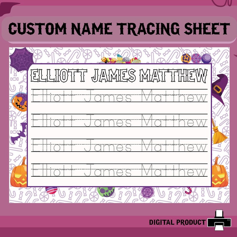 Custom Name Tracing Sheet, Halloween Themed Printable Name Writing ...