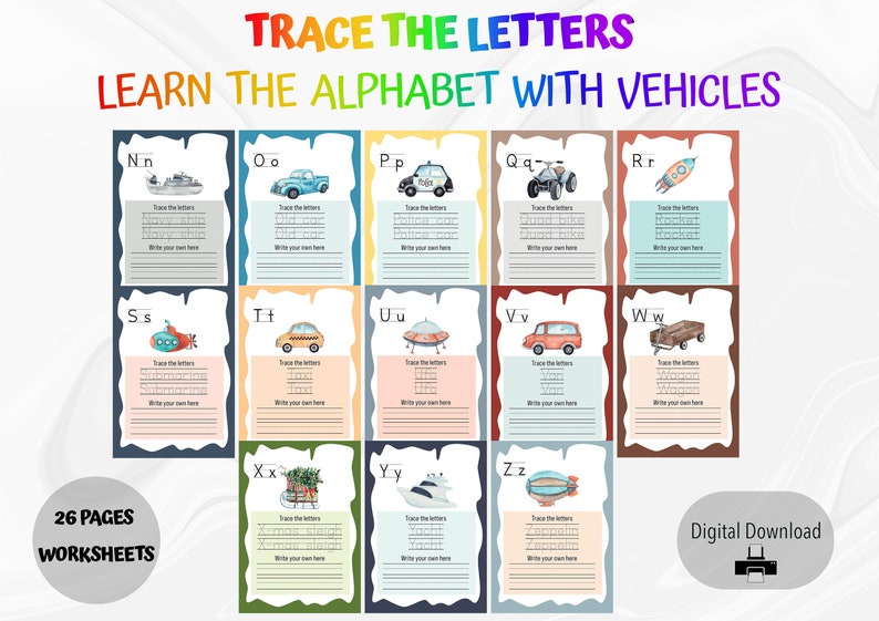 Preschool Truck Themed Writing Worksheet Set, Transport Vehicles Names ...
