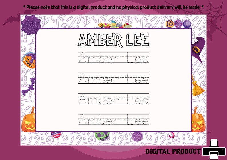 Custom Name Tracing Sheet, Halloween Themed Printable Name Writing ...