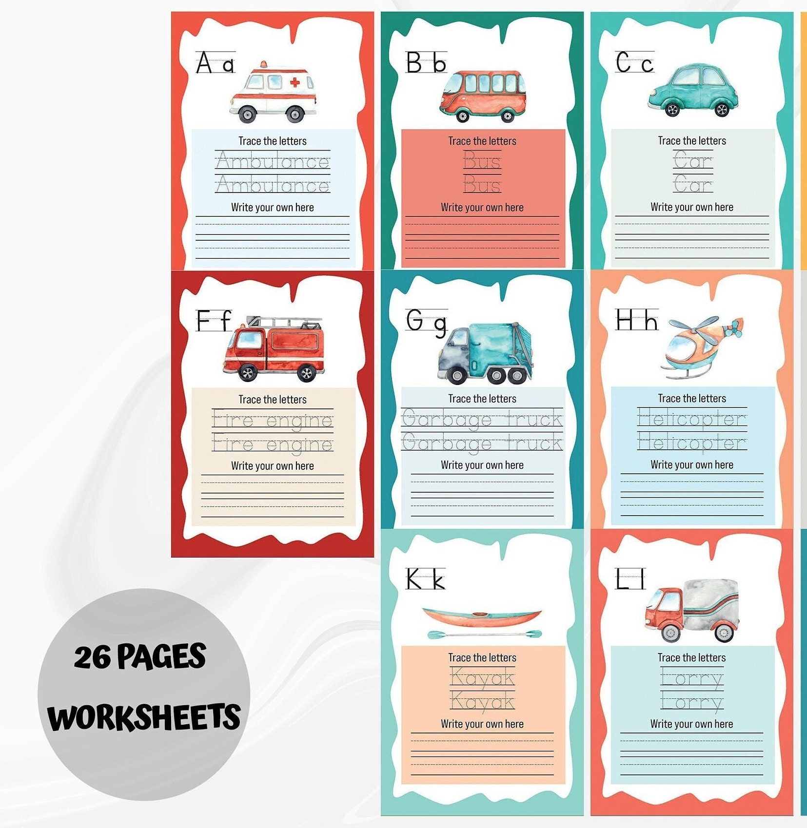 Preschool Truck Themed Writing Worksheet Set, Transport Vehicles Names ...