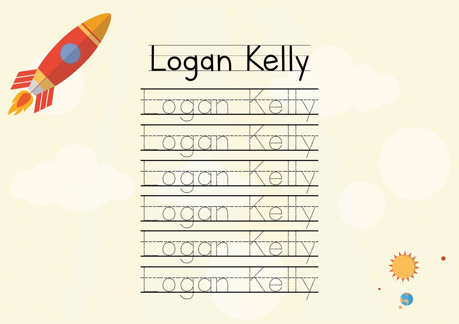 Personalized Name Tracing Worksheet: Rocket Theme (digital Download) - Etsy