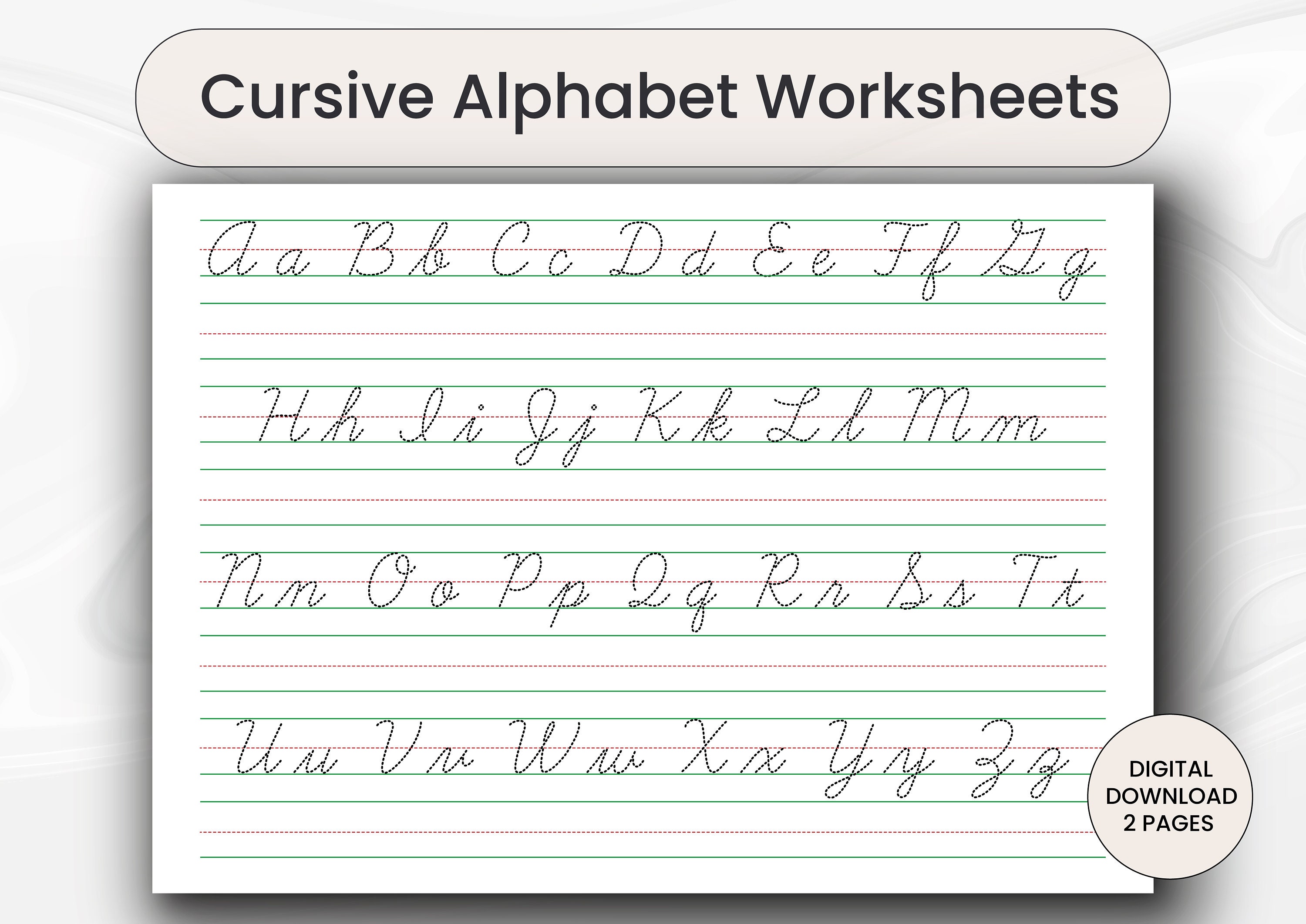 Cursive Alphabet Tracing Worksheets: Handwriting Practice (digital ...