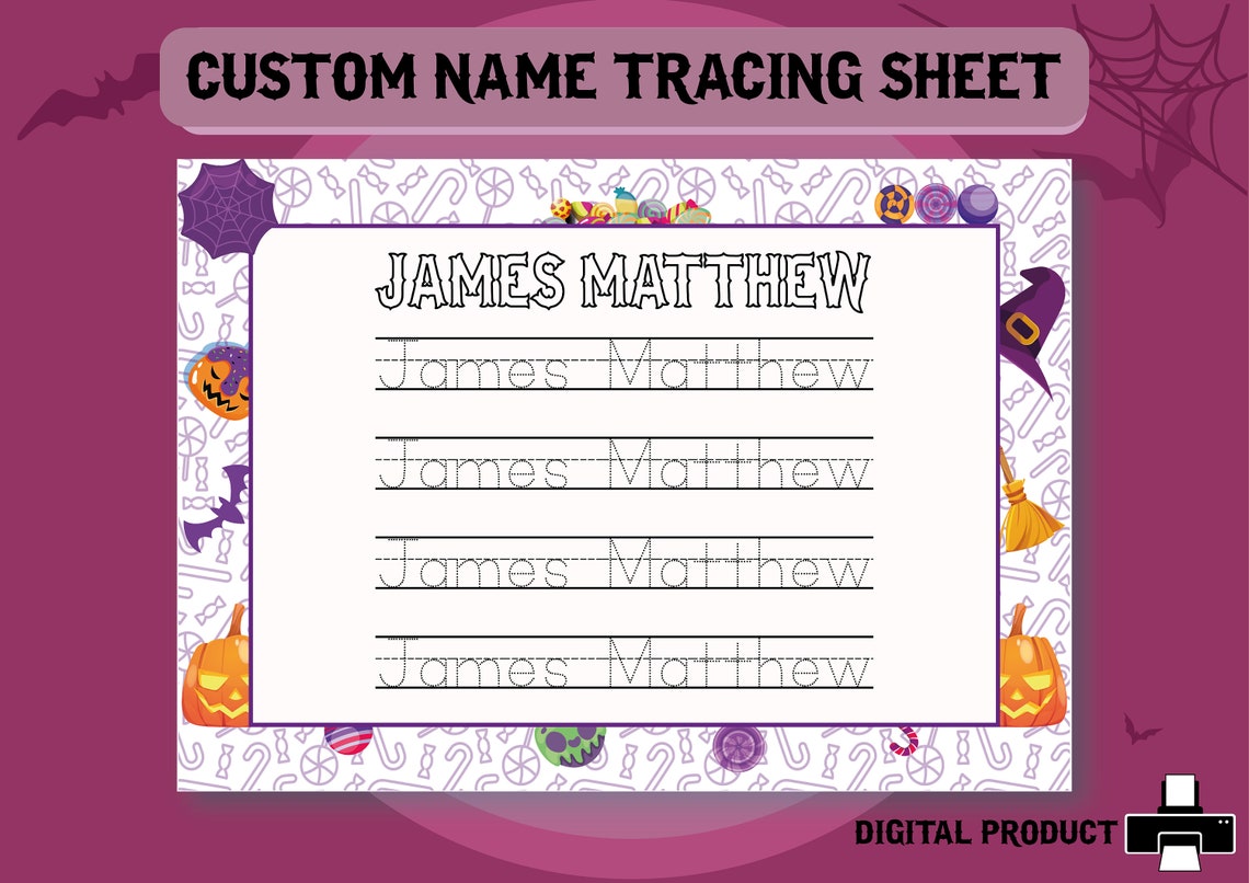 Custom Name Tracing Sheet, Halloween Themed Printable Name Writing ...